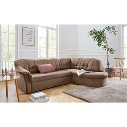 DOMO collection Ecksofa &raquo;Pegnitz, zeitlose und elegante R&uuml;ckensteppung, Breite 246cm, L-Form&laquo; wahlweise mit Bettfunktion braun 100% Polyester B/H/T: 