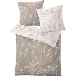 Kleine Wolke Wendebettw&auml;sche &raquo;Savannah in Gr. 135x200 oder 155x220 cm&laquo; 2 Stk. Bettw&auml;sche aus Baumwolle, florale Bettw&auml;sche mit Wendeoptik grau Mako-Satin, 
