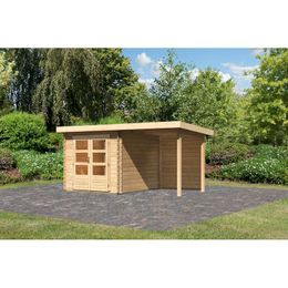 Karibu Gartenhaus &raquo;Schlo&szlig;see 4&laquo; mit Anbaudach und R&uuml;ckwand beige Holzwerkstoff ohne Fu&szlig;boden, R&uuml;ckwand, ohne Dacheindeckung