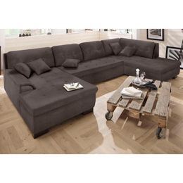 Home Affaire Wohnlandschaft &raquo;BERGEN 364x106x83 cm, elegantes Design&laquo; whlw. mit Bettfunktion, U-Form grau B/H/T: 364cm x 83cm x 106cm, Microfaser 