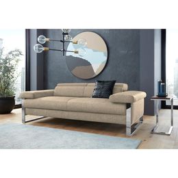 W.Schillig 2-Sitzer &raquo;finn&laquo; German Design Award 2016, Fu&szlig;gestell Chrom gl&auml;nzend, Breite 210 cm braun Flachgewebe S22 (100% Polyester);Stoff S37 (100% 