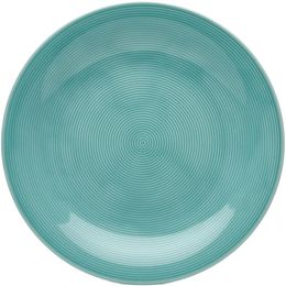 Van Well Speiseteller &raquo;Teller Set, Jive, flacher Teller 25 cm, 6 St&uuml;ck&laquo; dezentes Spiraldekor, sp&uuml;lmaschinen-und mikrowellengeeignet blau Porzellan 