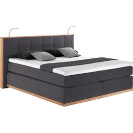 Home Affaire Boxspringbett &raquo;Vinton&laquo; aus Eiche, mit LED-Beleuchtung, verschiedene H&auml;rtegrade (auch H4) grau Polyester Struktur soft Polyester Topper 