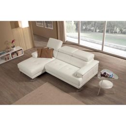 Egoitaliano Ecksofa &raquo;Soul, Design und Sitzkomfort auf hohem Niveau, tolle Details, L-Form&laquo; mit Recamiere, inkl. Kopfteilverstellung wei&szlig; Leder &raquo;BULL&laquo; (echtes 