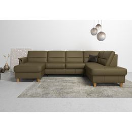 Home Affaire Wohnlandschaft &raquo;Palmera U-Form, B: 308 cm&laquo; optional Schlaffunktion & Bettkasten, Federkern gr&uuml;n Luxus-Microfaser (100% Polyester);