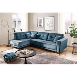 Trends by HG Polsterecke &raquo;Barcelona L-Form&laquo; mit Metallfuss, frei im Raum stellbar blau B/H/T: 273cm x 86cm x 165cm, Microvelours, Ottomane links