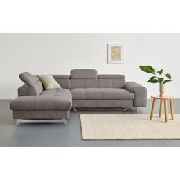 COTTA Ecksofa &raquo;Chef L-Form&laquo; mit Kopfteilverstellung, edle Metallkufen, optional Schlaffunktion grau Luxus-Microfaser (100% Polyester);Kunstleder 
