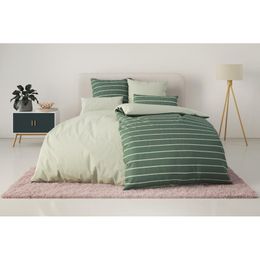 OTTO home Bettw&auml;sche &raquo;Katja&laquo; 2 Bettw&auml;sche aus Baumwolle, Bettw&auml;sche mit Streifen-Design, Wendeoptik gr&uuml;n Linon, Obermaterial: 100% Baumwolle B/L: 