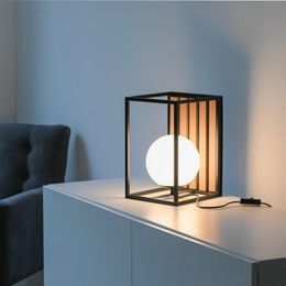 OTTO home Tischleuchte &raquo;Evinnia Akustikpaneele mit Glaskugel&laquo; E14 Warmwei&szlig; Holz, Akustik, Paneele, Nachttisch, Glas, opal matt wei&szlig; braun 1, &Oslash; 16cm H: