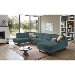 OTTO home Wohnlandschaft &raquo;Pinto, 350 cm, U-Form, XXL, mit Ottomanen&laquo; Cord, Chenille, Lederoptik, mit Keder, Metallf&uuml;&szlig;e, Wellenunterfederung blau 92% 