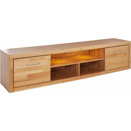 OTTO home Lowboard &raquo;Logo,200cm breit,42 cm tief, Fronten Massivholz, Kabeldurchf&uuml;hrung&laquo; Korpus Holzwerkstoff,2 Klappen, 5 F&auml;cher, Metallgriffe beige 
