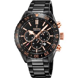 Festina Herren Chronograph &raquo;Keramik Kollektion&laquo; Armbanduhr, Quarzuhr, Herrenuhr, Stoppfunktion, Edelstahlarmband schwarz Einheitsgr&ouml;&szlig;e