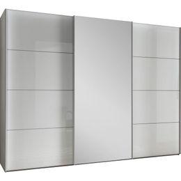 Wiemann Schwebet&uuml;renschrank &raquo;Kos&laquo; mit Spiegelt&uuml;r und Schattenfuge grau Glas, Holzwerkstoff B/H/T: 278,9cm x 217cm x 67cm, T&uuml;ren: 3 Stk.