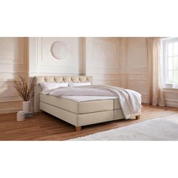 Home Affaire Boxspringbett &raquo;Harmones&laquo; in 3 Breiten, H&auml;rtegrad auch im Mix mit je 1 Matratze in H2 und H3 beige Struktur (100% Polyester) Struktur, 