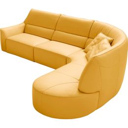 Egoitaliano Ecksofa &raquo;Puffy, extravagant & edel, Retro Designsofa, hoher Sitzkomfort, L-Form&laquo; mit Ottomane, wahlweise mit und ohne elektrischer Relaxfunktion gelb 
