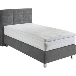 Westfalia Schlafkomfort Boxspringbett mit Kn&ouml;pfen in Kristalloptik, wahlweise mit Topper grau Bezug: Microvelours 100% Polyester;Polsterung: 100% Polyester Microvelours Ohne 