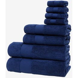 Handtuch Set &raquo;Premium Low-Twist Baumwolle 550 g/m&sup2; &ndash; 8-teilig mit Waschlappen&laquo; 8 tlg. Frottier 2 Badet&uuml;cher, 2 Handt&uuml;cher gro&szlig; & 4 Waschlappen blau 