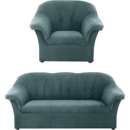 DOMO collection Polstergarnitur &raquo;Pegnitz zeitlos und elegant&laquo; Set, Sessel und 3-Sitzer blau 95% Polyester, 5% Nylon Chenille-Optik