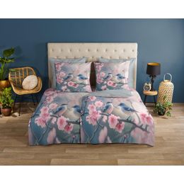 Good Morning Wendebettw&auml;sche &raquo;Hannu&laquo; 2 Stk. 100% Baumwolle, Renforc&eacute;, Rei&szlig;verschluss, Wendeoptik, Vogel, Blume rosa Renforc&eacute;, Obermaterial: 100% 