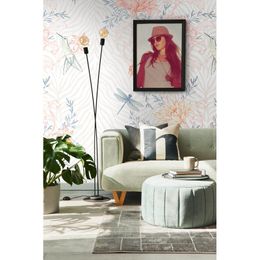 Livingwalls living walls Fototapete &raquo;Blumentapete&laquo; gemustert matt neutral glatt Fototapete Floral Libelle Tapeten Wohnzimmer Schlafzimmer K&uuml;che Design bunt Vinyl,