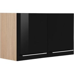 KOCHSTATION H&auml;ngeschrank &raquo;KS-Eton&laquo; Breite 100 cm schwarz eiche sonoma, B/H/T: 100cm x 57cm x 34cm, T&uuml;ren: 2 Stk.