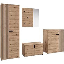 OTTO home Garderoben-Set &raquo;FJELL, 4-teilig, Breite 255cm, Front mit hochwertiger L&auml;ngsfr&auml;sung&laquo; braun Holzwerkstoff B/H/T: 255cmcm x 191cmcm x 37cmcm