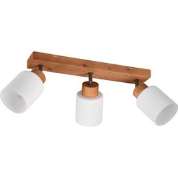 REALITY LEUCHTEN Deckenstrahler &raquo;Assam&laquo; E14 1 Stk. warmwei&szlig; - kaltwei&szlig; Spot 3-flg. Naturholz, exkl 3xE14 max 25W, Glasschirm wei&szlig; schwenkbar beige 3, 
