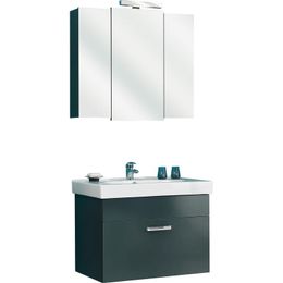 Badm&ouml;bel-Set &raquo;Quickset 2-teilig, Keramikwaschtisch mit LED-Spiegelschrank, Bad-Set&laquo; 2 Stk. tlg. schwarz Einheitsgr&ouml;&szlig;e
