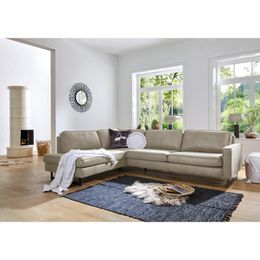 OTTO home Ecksofa &raquo;Pinto, 290 cm, Cord, Chenille, Lederoptik, Ottomane links / rechts&laquo; mit Keder, schwarze Metallf&uuml;&szlig;e, Wellenunterfederung grau Luxus-
