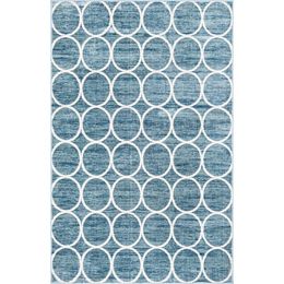 MyFlair Teppich &raquo;Titan Trellis, LAGERR&Auml;UMUNG&laquo; rechteckig 13 mm H&ouml;he Kurzflor, gewebt, modernes Design, Motiv Kreise blau Polypropylen (PP) B : 152cm 1 Stk., 