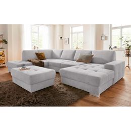 Sit & More sit&more Wohnlandschaft &raquo;Santorini U-Form&laquo; mit Federkern und Sitztiefenverstellung, wahlweise mit Schlaffunktion silber Luxus-Microfaser ALTARA NUBUCK