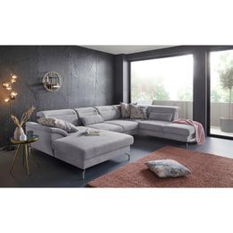 Sit & More sit&more Wohnlandschaft &raquo;Percy U-Form&laquo; 15 cm Fu&szlig;h&ouml;he, Sitztiefenverstellung, wahlweise in 2 Fu&szlig;farben silber B/H/T: 343cm x 80cm x 235cm, Luxus-