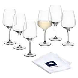 Leonardo Wei&szlig;weinglas &raquo;6 Weingl&auml;ser CESTI + Poliertuch&laquo; 6 Wei&szlig;wein-Gl&auml;ser mit Poliertuch transparent Kristallglas &Oslash; 8cm x 19cm, 360ml, 7 Stk.