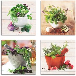 Artland Leinwandbild &raquo;Frische Kr&auml;uter und Gew&uuml;rze&laquo; Arrangements 4 Stk. tlg. 4er Set, verschiedene Gr&ouml;&szlig;en gr&uuml;n Leinwand, MDF B/H/T: 30cm x 30cm, Leinwandbild 