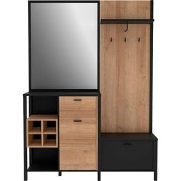 FORTE Kompaktgarderobe &raquo;High Rock&laquo; Breite 144,5 cm schwarz Holzwerkstoff Schwarz/ Riviera Eiche, B/H/T: 144,5cm x 200cm x 40,2cm, Schubladen: 1 Stk. 