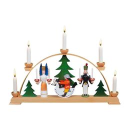 Albin Preissler Schwibbogen &raquo;mit Engel, Bergmann und Reiterlein, Handwerkskunst aus dem Erzgebirge&laquo; Weihnachtsdeko aus Holz bunt Holzwerkstoff B/H/T: 41cm x 20cm x 