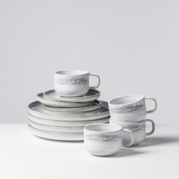 gipfelst&uuml;ck Kaffeeservice &raquo;Tiefer See&laquo; Scandi-Style, jedes St&uuml;ck ein Unikat, 12 Teile, f&uuml;r 4 Personen wei&szlig; Steinzeug 12 tlg.