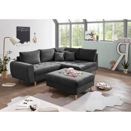 ED EXCITING DESIGN Ecksofa &raquo;Alice L-Form&laquo; mit Hocker & 3 Zierkissen grau 100% Polyester B/H/T: 249cm x 94cm x 175cm, Microvelours, Recamiere rechts