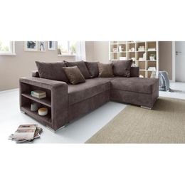 Collection AB Ecksofa &raquo;John L-Form, B: 226 cm&laquo; Schlaffunktion, Bettkasten, Regalelement & 2 Zierkissen, Federkern grau Microfaser PRIMABELLE (100% 