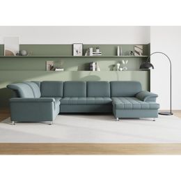 DOMO collection Wohnlandschaft &raquo;FRANZI 344x206x81 cm, elegant, komfortabel&laquo; U-Form, Recamiere rechts, eisblau, B/T: 344/206 cm blau Flachgewebe (100% 