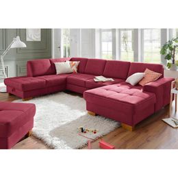 OTTO home Wohnlandschaft &raquo;Puccini U-Form&laquo; mit Federkern, Sitztiefenverstellung, Kontrastnaht rot Luxus-Microfaser (100% Polyester);Luxus-Microfaser 
