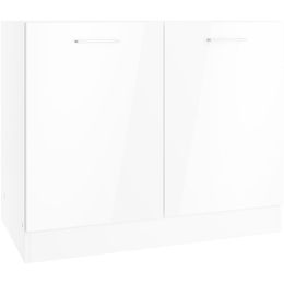 KOCHSTATION Sp&uuml;lenschrank &raquo;KS-Milan&laquo; Sp&uuml;lenschrank 100 cm, matte oder hochgl&auml;nzende Fronten wei&szlig; MDF wei&szlig;, B/H/T: 100cm x 82cm x 60cm, T&uuml;ren: 2 Stk.