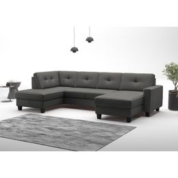 OTTO home Wohnlandschaft &raquo;Varese&laquo; wahlweise mit Schlaffunktion und Bettkasten grau B/H/T: 304cm x 91cm x 170cm, NaturLEDER Stoff, Ottomane links,mit 