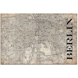 Artland Leinwandbild &raquo;Berlin Karte Stra&szlig;en Karte Grunge&laquo; Deutschland 1 Stk. tlg. auf Holzrahmen gespannt beige B/H/T: 90cm x 60cm, Leinwandbild Deutschland 