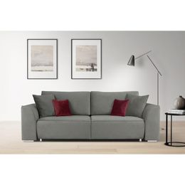 Inosign 3-Sitzer &raquo;BEATRICE, B: 250 cm - wahlweise mit Bettfunktion&laquo; u. Bettkasten, incl. 2 Zierkissen grau B/H/T: 250cm x 92cm x 107cm, Samtoptik,mit 