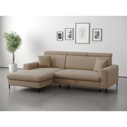 Trends by HG Ecksofa &raquo;Nizza, L-Form, B: 250cm&laquo; mit Schlaffunktion und Bettkasten beige 92% Polyester;8% Nylon B/H/T: 250cm x 104cm x 166cm, Struktur, 