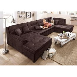 Home Affaire Wohnlandschaft &raquo;BERGEN 364x106x83 cm, elegantes Design&laquo; whlw. mit Bettfunktion, U-Form braun B/H/T: 364cm x 83cm x 106cm, Microfaser 
