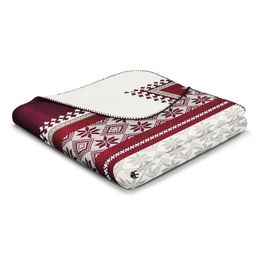 Biederlack Wohndecke &raquo;Nordic Knit&laquo; Stimmungsvolle Bord&uuml;ren mit Schneeflocken und Eiskristallen rot Kaschmir, Schurwolle B/L: 130cm x 170cm