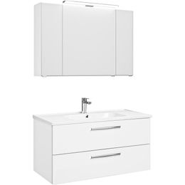 Badm&ouml;bel-Set &raquo;Trentino 2-teilig Keramik-Waschtisch, Spiegelschrank mit LED-Leuchte&laquo; 3 Stk. tlg. wei&szlig; Einheitsgr&ouml;&szlig;e