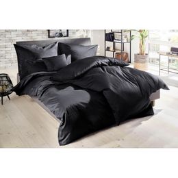 Primera Bettw&auml;sche &raquo;Uni Luxus-Satin in Gr. 135x200, 155x220 oder 200x200 cm&laquo; 2 Stk. Bettw&auml;sche aus Baumwolle, unifarbene Bettw&auml;sche mit Rei&szlig;verschluss schwarz